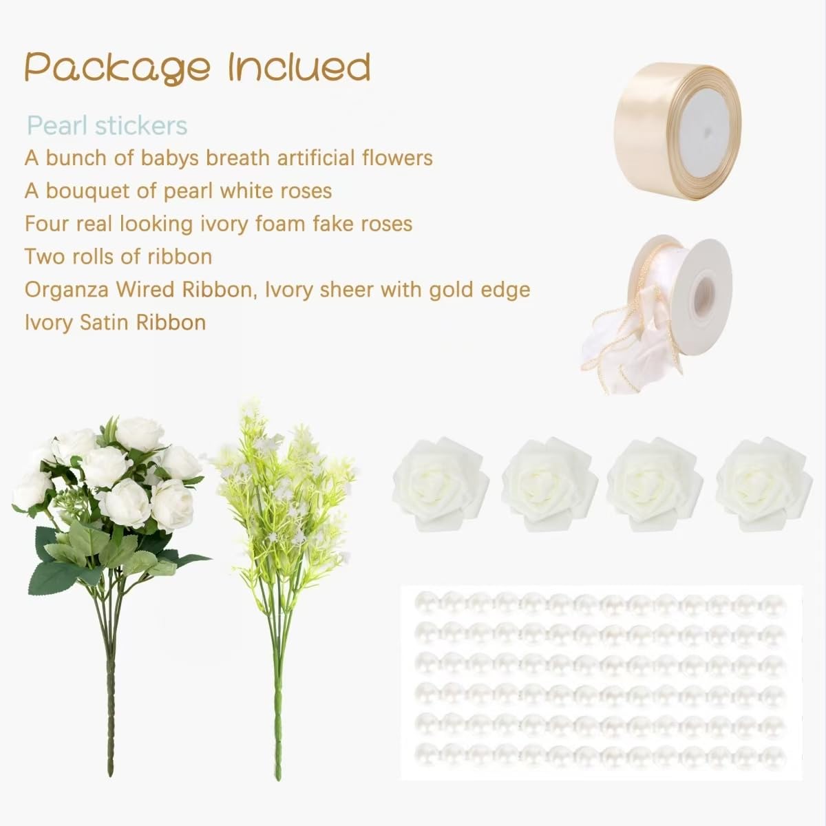 Wedding Broom for Jumping Ceremony, Jumping The Broom for Wedding, Decorative Broom DIY with Ribbons Artificial Pearl Roses