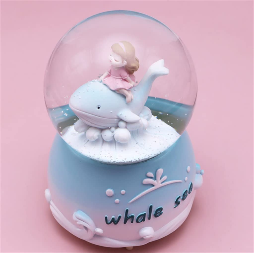 SEASD Dream Dolphin Crystal Ball Girl Birthday Gift can Rotate The Floating Snow Music Box Octave Box Ornaments ( Color : Blue , Size : 15*10cm )
