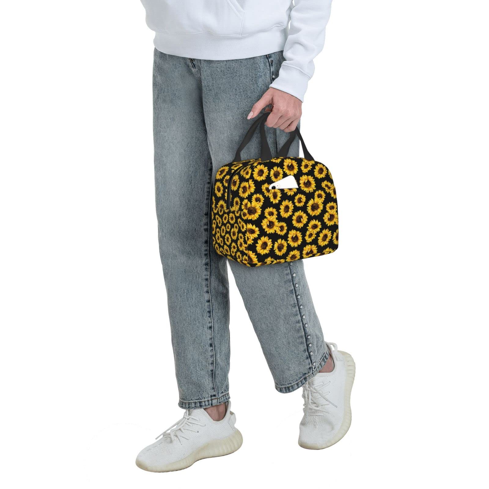 OMXNAQZ Sunflower Insulated Lunch Bag for Women with Containers Freezable Cooler Thermal Waterproof Lunch Box