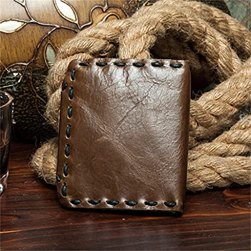 SEASD Handmade Leather Wallet Men's Card Bag Retro Short Style Money Clip Woven Purse Storage Bag Purse