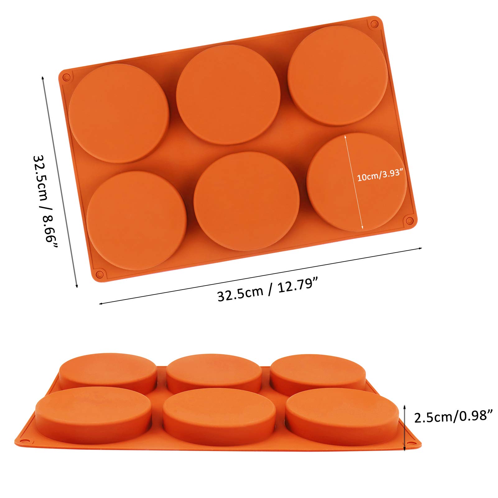 Palksky Silicone Molds for Baking (2 Pack)6-Cavity Large Round Disc Mold/English Muffins Pan/Resin Coaster Mold Non-Stick for Hamburger Chocolate Cake Pie Custard Tart Whoopie Pie Egg Pan