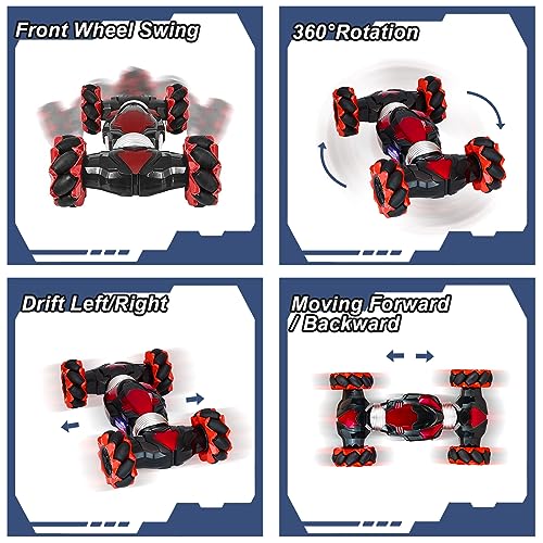 kisportee Gesture Sensing RC Stunt Car with Light & Music, Gesture RC Car, Hand Controlled Remote Control Car, 4WD OffRoad Drift Twist Car, Best Birthday Gift for Boy Kid Age 6 7 8 9 10 11 12 Year Old