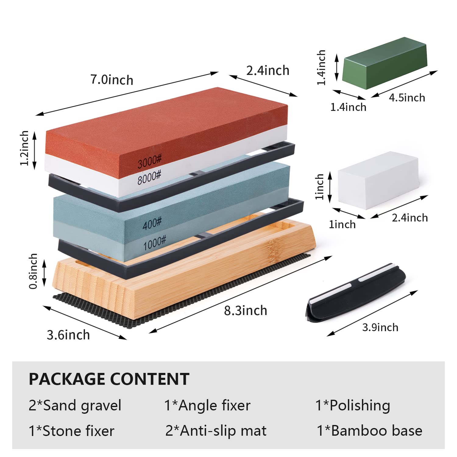 SD.TIANPENG Whetstone Knife Sharpening Stone Kit 400/1000&3000/8000 Grit 2 Side Professional Knife Sharpener Waterstone Set with Leather Strop, Polishing Compound, NonSlip Bamboo Base, Angle Guide