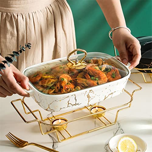 SEASD Nordic Rectangular Ears Ceramic Pot Household Tableware Light Fire Heating Hotel Dry Soup Pot Creative Pot Rack ( Color : Gray , Size : 34.5*20.5*6cm )