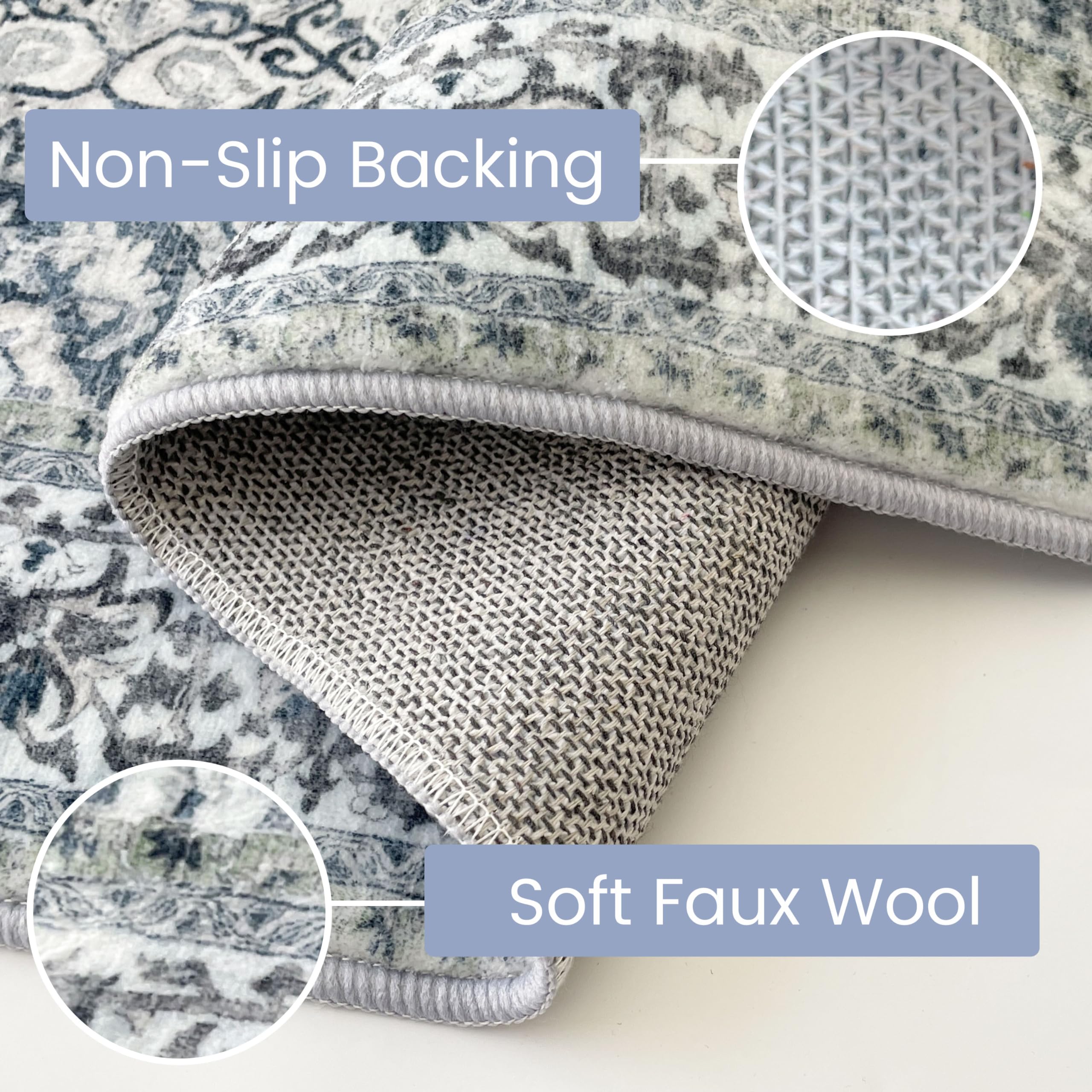 KOZYFLY Runners for Hallways 2x6 Ft Washable Kitchen Runner Rug Boho Runner Rug for Entryway Indoor Grey Oriental Faux Wool Bathroom Runner Rug Floor Carpet Runner for Bedroom Kitchen Hall