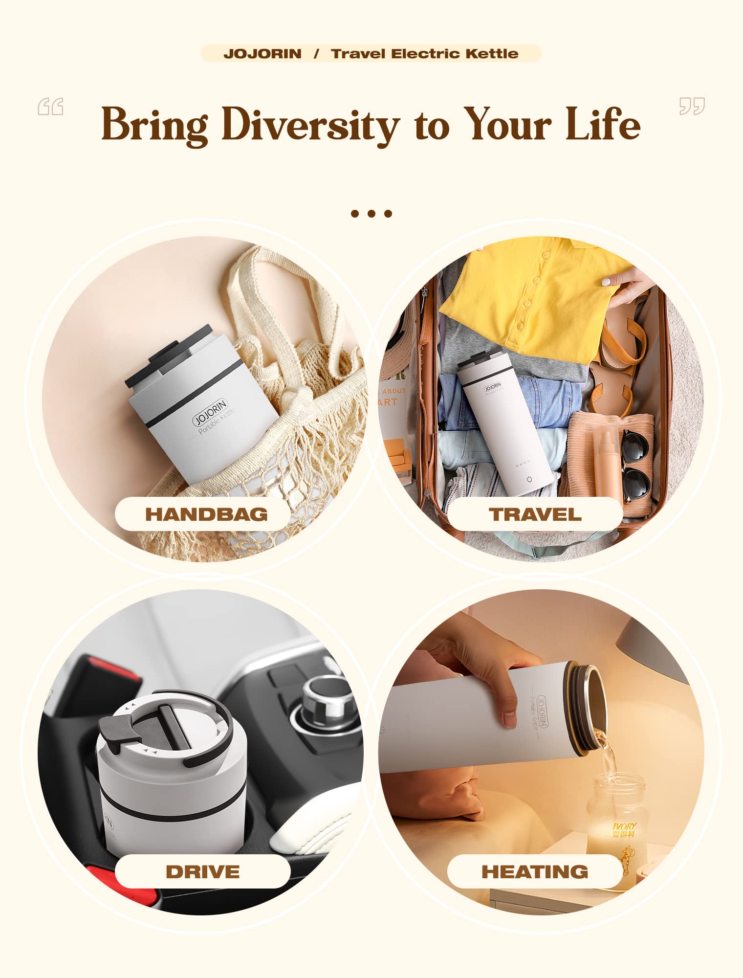 Portable Electric Kettle, 400ml Travel Electric Kettle with 4 Variable Presets, Stainless Steel with Automatic Shut off & Fast Boil Tea Kettle Water Boiler, Grey