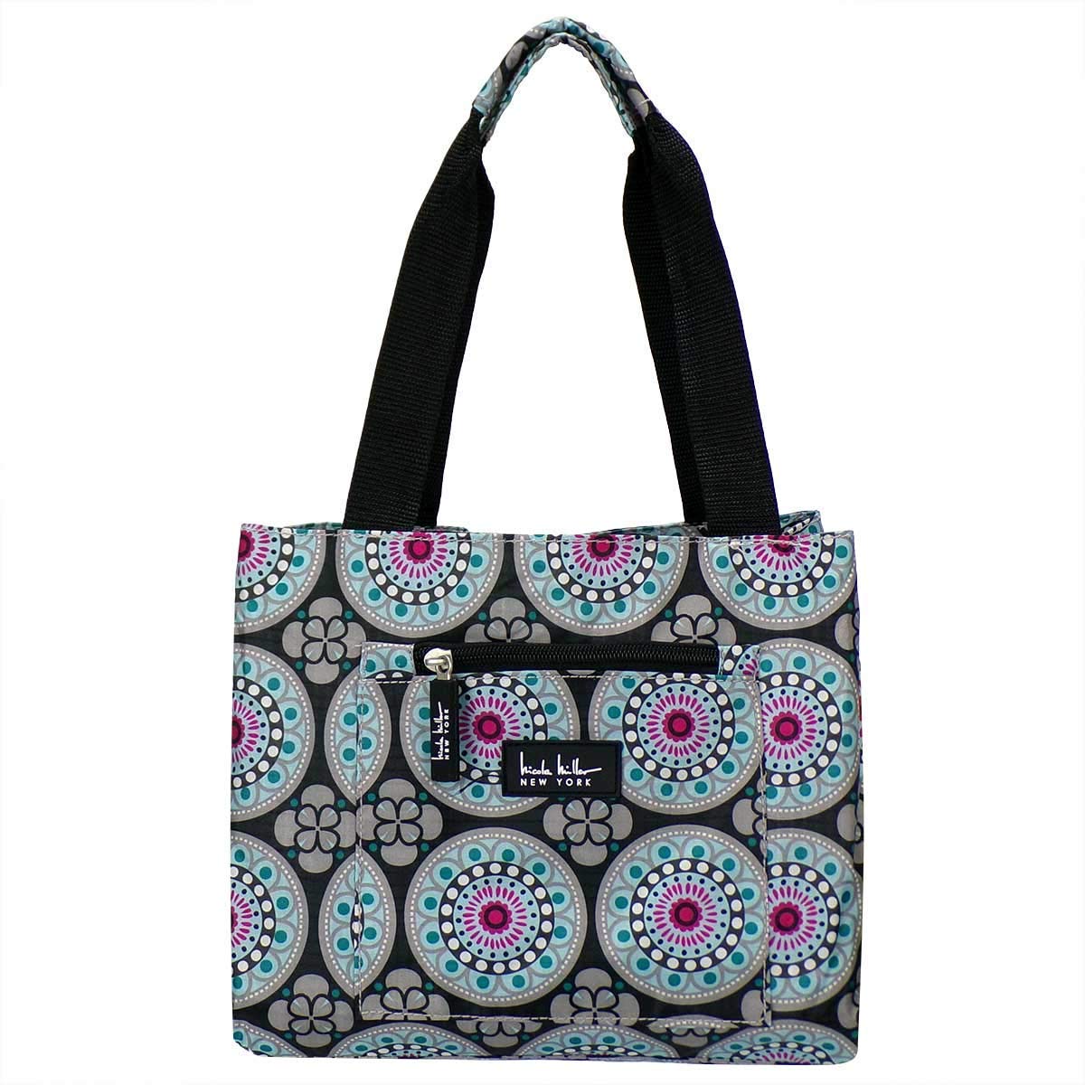 Nicole Miller Insulated Lunch Bag Tote –Open Cooler Ice Bag Lunch Box for Food with Drink Bottle Holder for Women, Men, Picnic, Boating, Beach, Fishing & Work(Kaleidoscope Black)