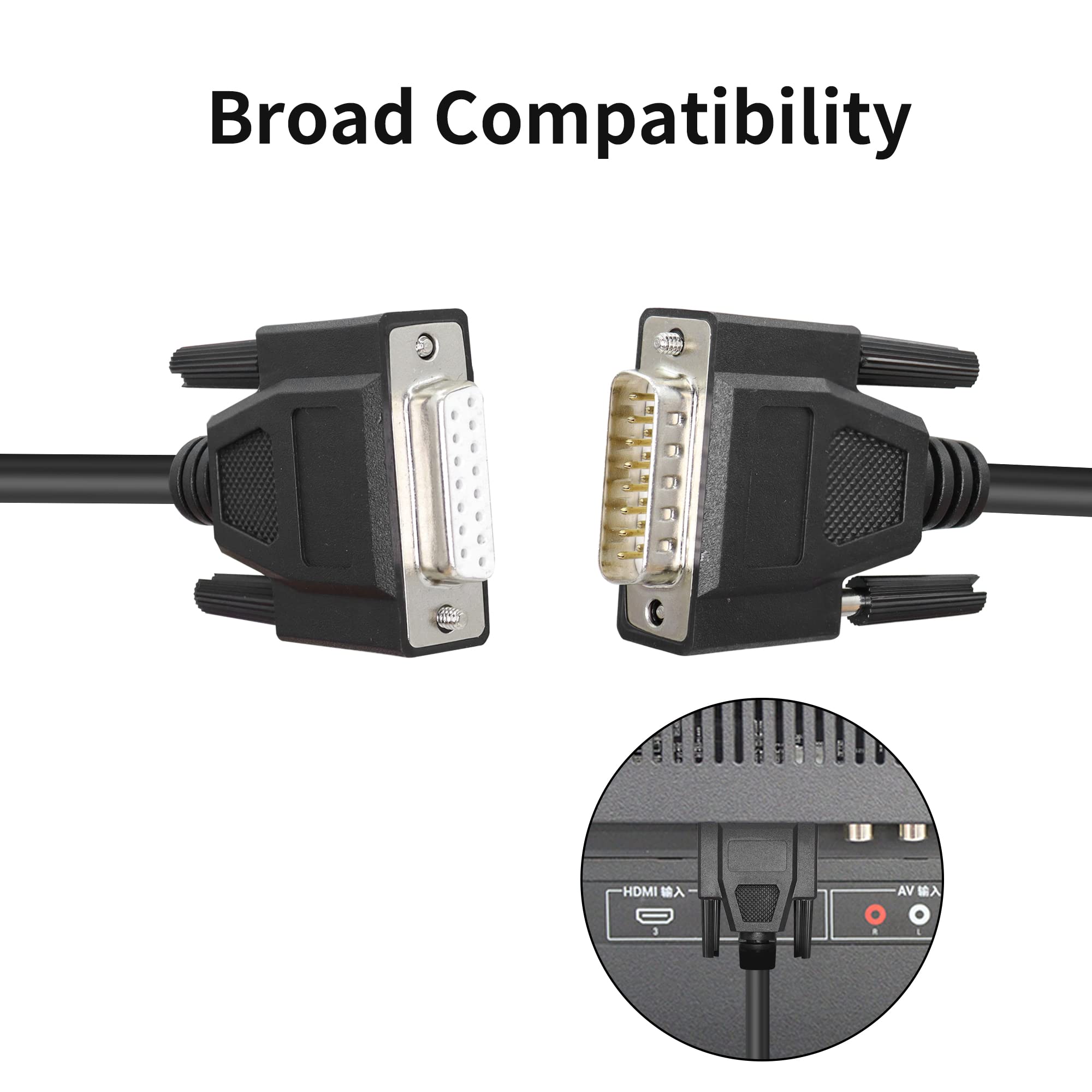 RIIEYOCA DB15 Male to Female Serial Cable, Male to Female 15 Pin Gold Plated Connecter Straight Through Cord, for Data Communication 1M(Black)