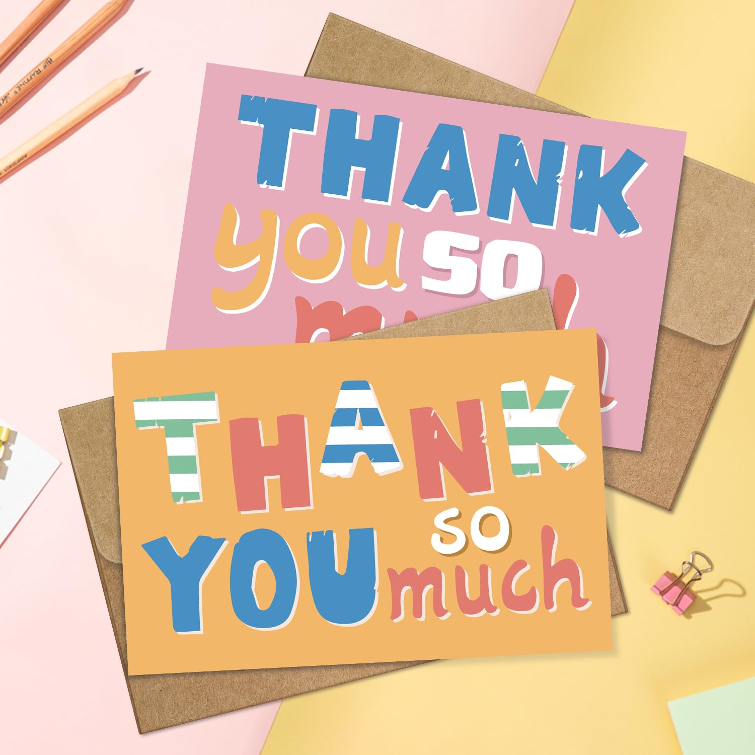 WEIZHEN Blank Cards,24-Pack Thank You Cards Set - Assorted in 6 Styles with Rustic Envelope- Perfect for Handwritten Messages,4x6 inch
