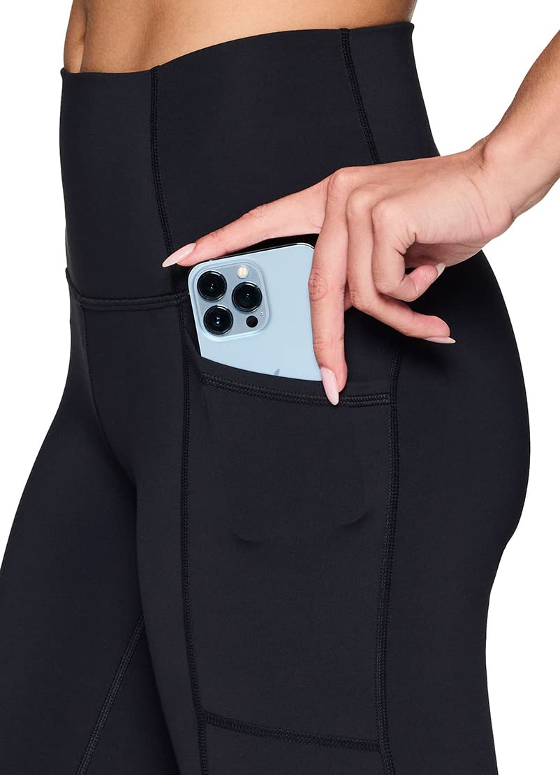 RBX Women's Ultra Hold Squat Proof Cropped Running Yoga Legging Capri Solid Black XXL