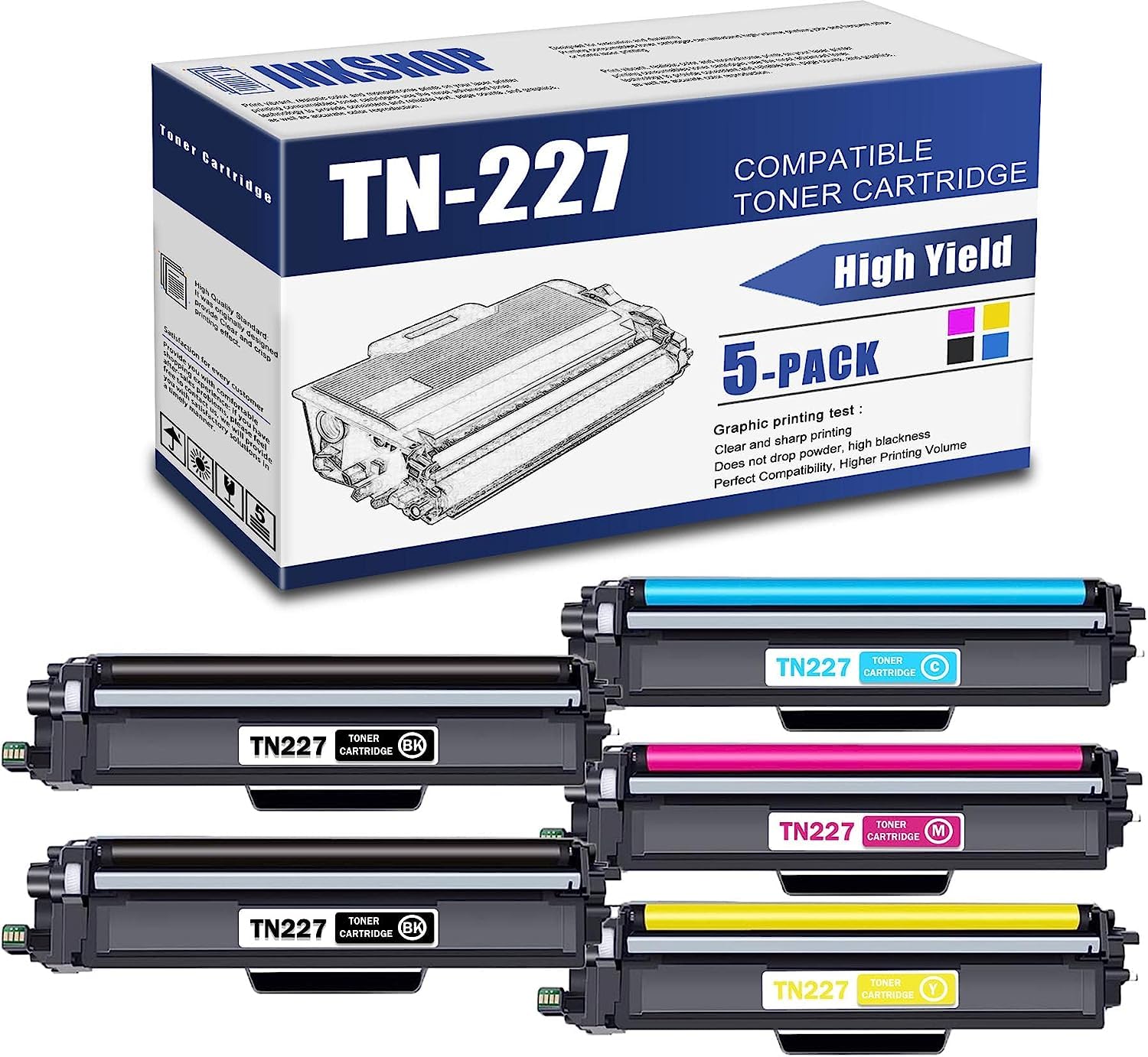 TN227 Compatible TN-227BK TN-227C TN-227Y TN-227M High Yield Toner Cartridge Replacement for Brother TN-227 MFC-L3770CDW MFC-L3710CW HL-3210CW DCP-L3510CDW Toner.(2BK+1C+1Y+1M)
