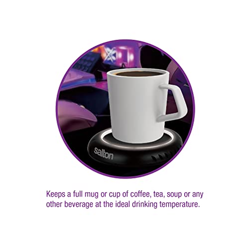Salton LED Lit Coffee Mug & Tea Cup Warmer for Office, Gaming Lights or Candle Warming, Electric Beverage Warmer with Automatic Temperature Control, Black (SMW2094BKW)