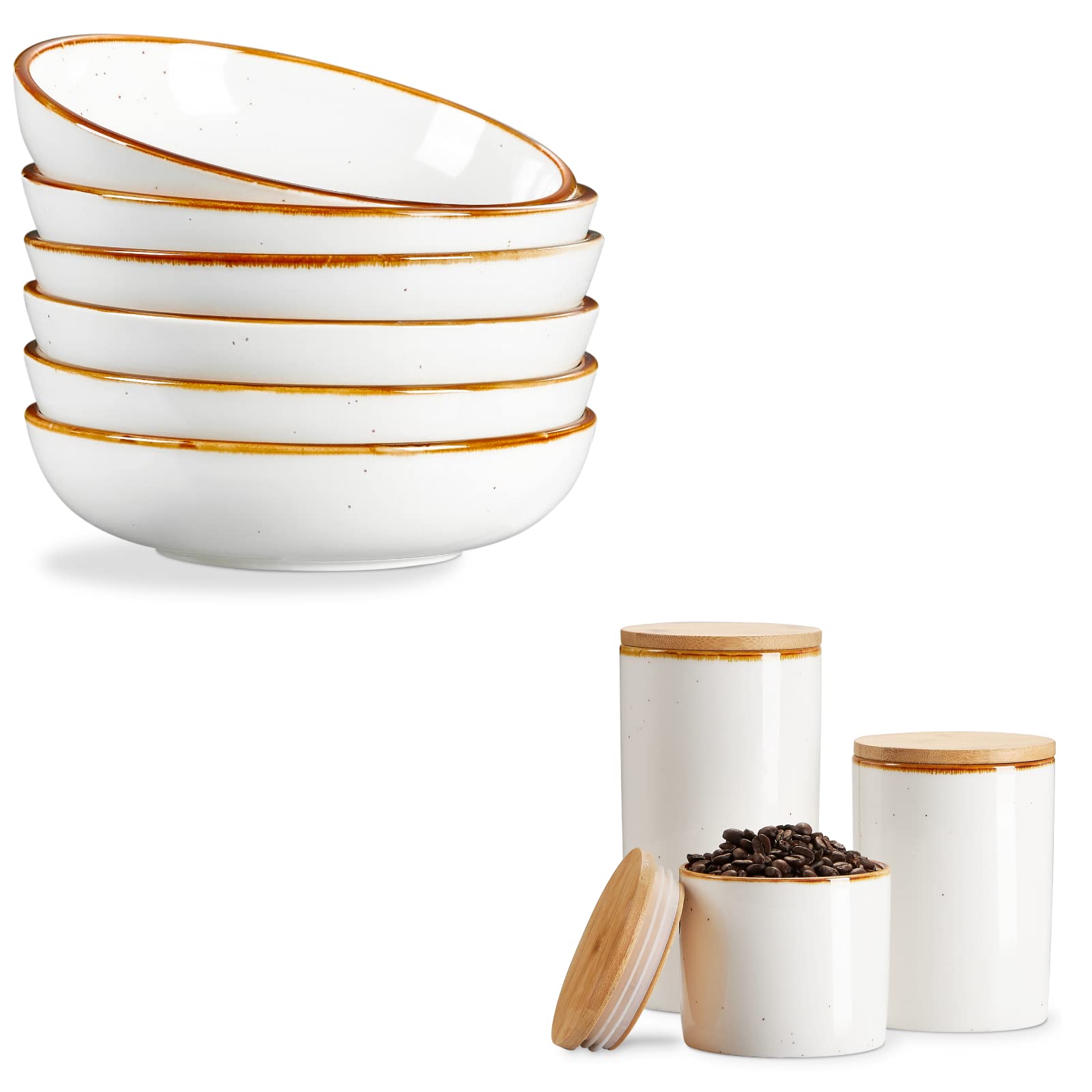 ONEMORE 30 oz Pasta Bowls and Ceramic Canisters Bundle