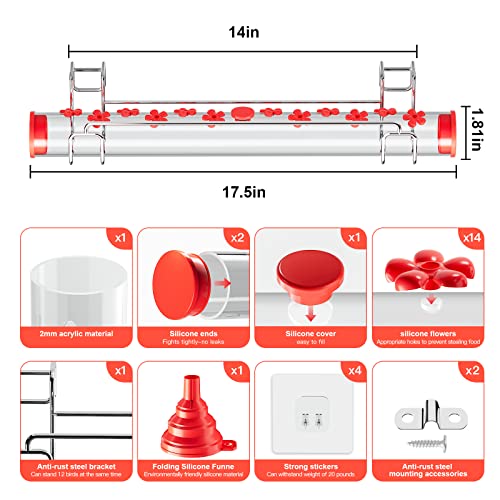 Rxivir Window Hummingbird Feeder Suction Cup, Humming Birds Feeders for Outside Window,Window Bird Feeders for Viewing,Easy to Assemble, Fill and Clean,16 Oz