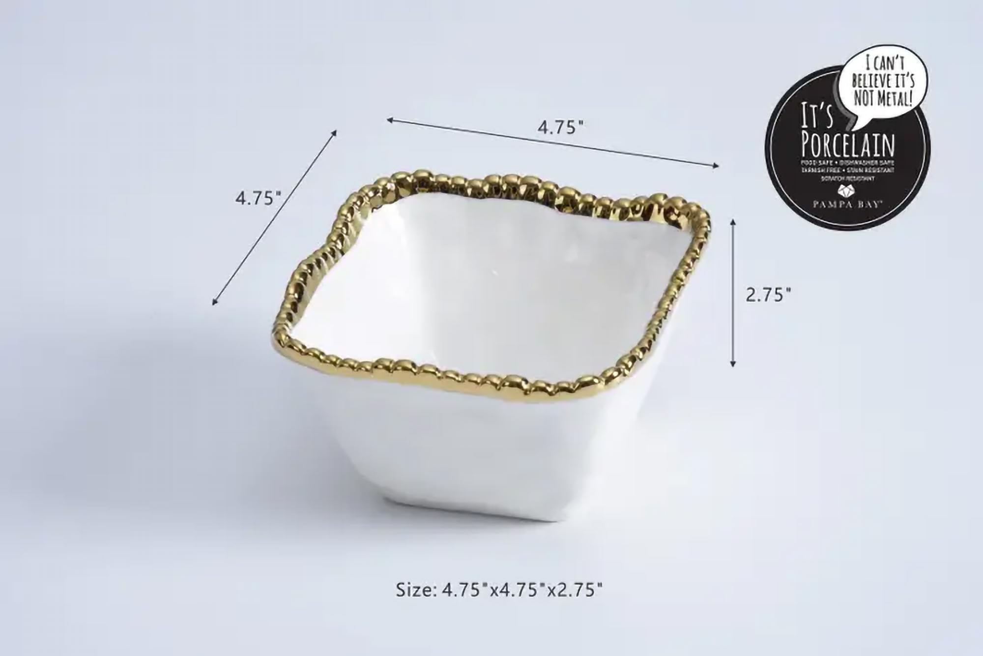 Pampa Bay Golden Salerno Porcelain Square Snack Bowl