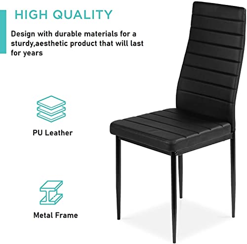 VERYKE Kitchen Dining Table Set for 4,Modern Tempered Glass Rectangular Dining Table & 4 Faux Leather Chairs Furniture Set for Kitchen Breakfast, Dining Room (Black)