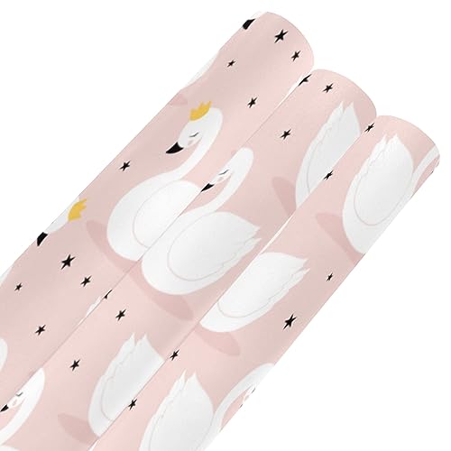 Veundei 3 Pack Gift Wrapping Paper Bundle Beautiful Swan Princess Wrapping Paper Roll Packing Paper Gift Wrap for Birthdays, Weddings, Party, Holiday, Baby Shower, 58 x22.8 Inch (9.18.sq.ft) per Roll