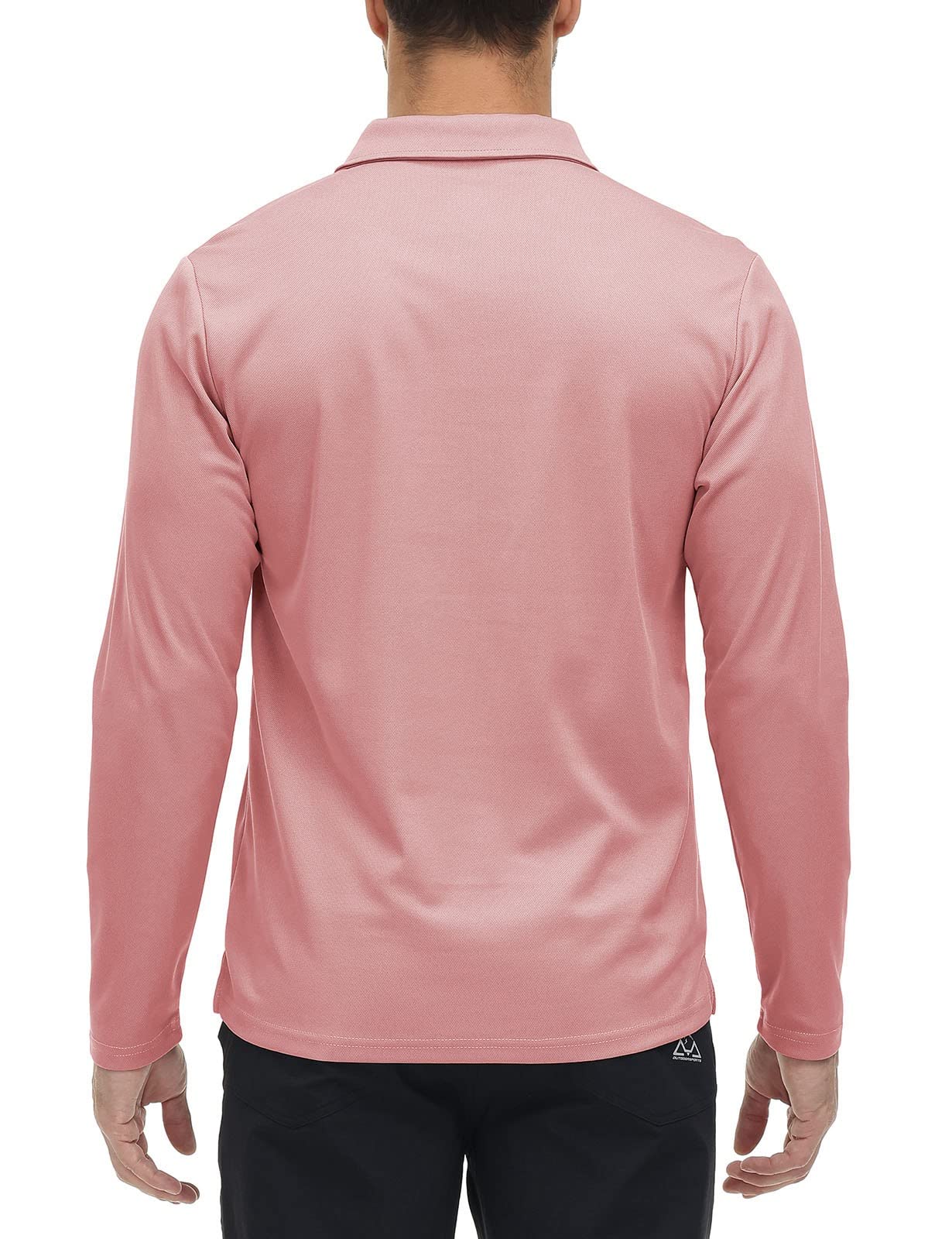 Rdruko Men's Long Sleeve Shirts with Pocket Quick Dry Outdoor Sports Polo(Pink, US M)