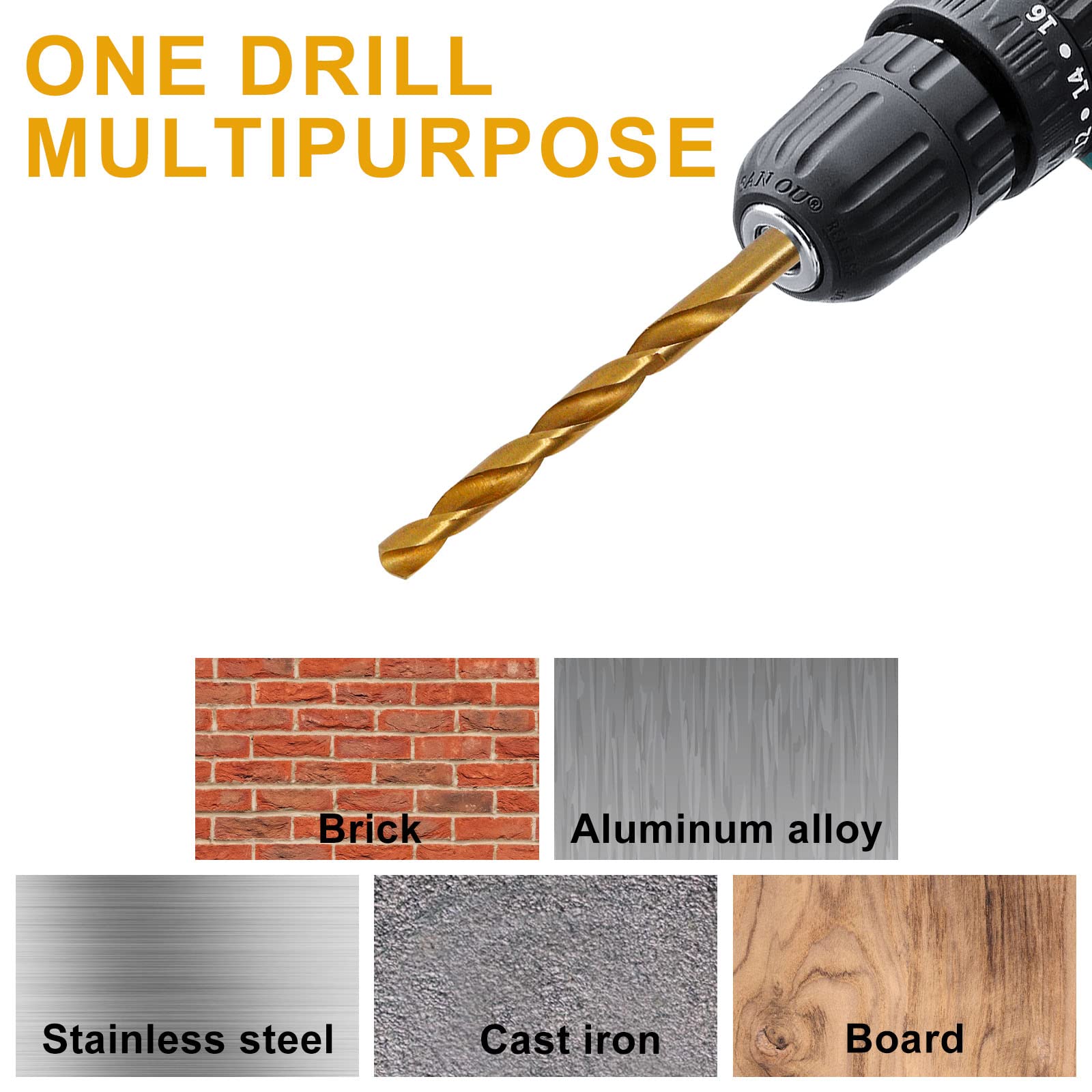 SWZHAI 13 PCS Titanium Coated Drill Bit Set (1/16"-1/4"), M35 Cobalt Drill Bits Impact Driver Bit Set High Speed Steel Hex Shank Drill Bits Quick Change Drill Bit Set for Hardened Steel, Metal, Wood