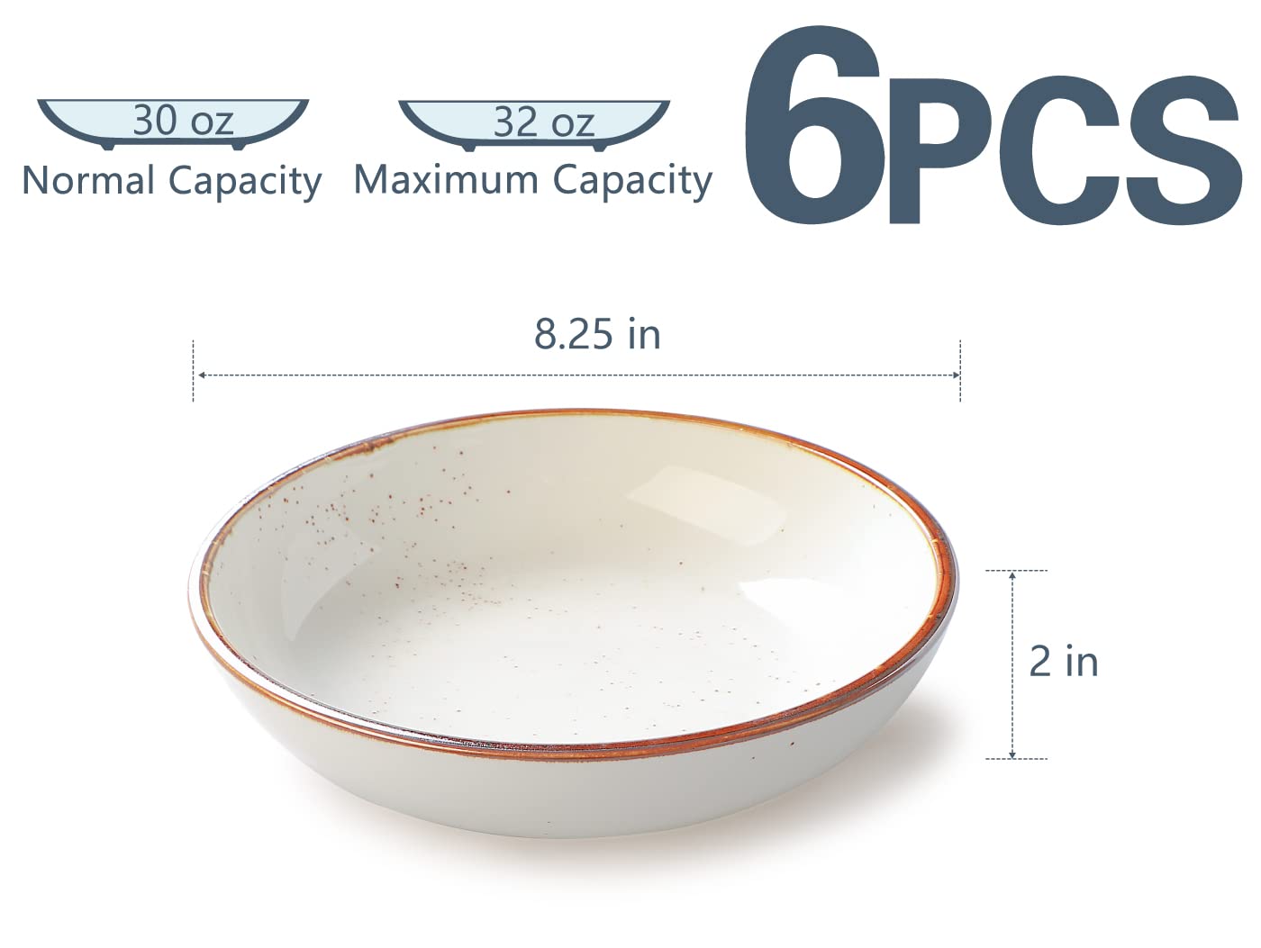 ONEMORE 10.5 inch Dinner Plates and 30 oz Pasta Bowls Bundle, Microwave, Oven and Dishwasher Safe, Creamy White