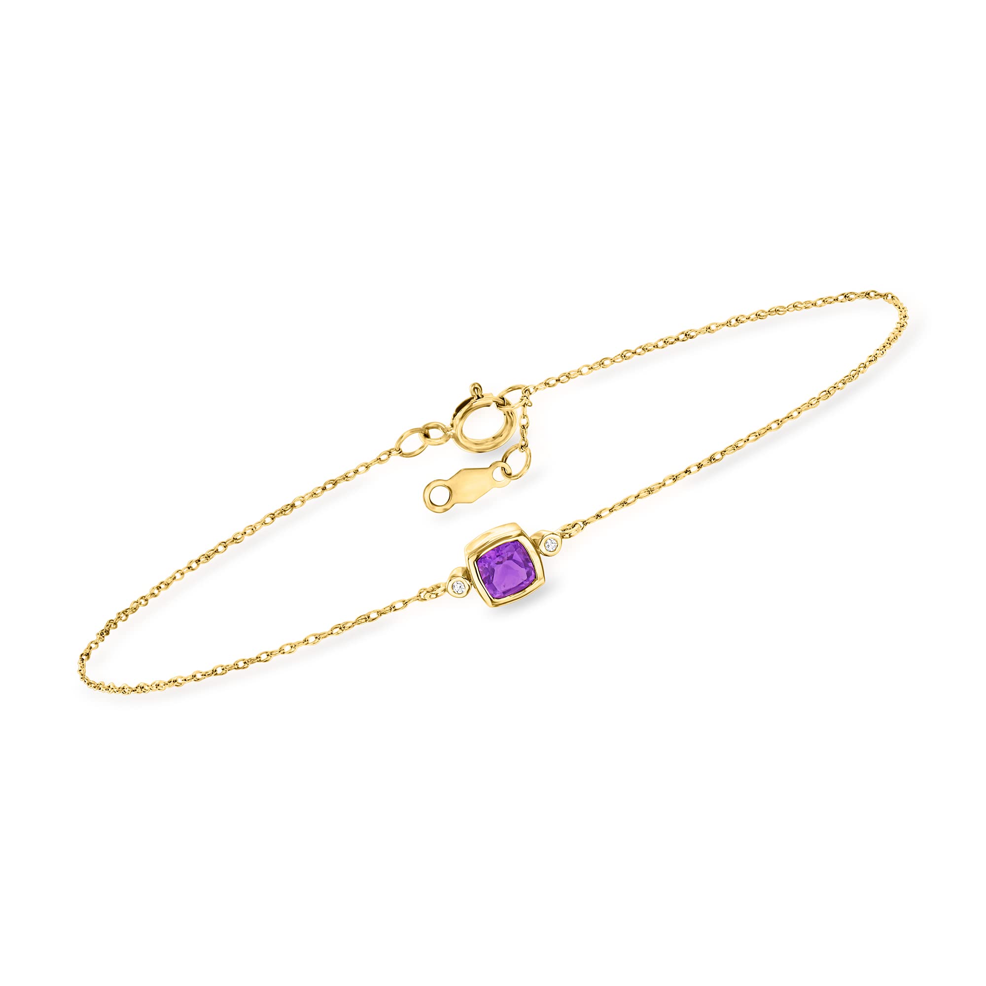Ross-Simons RS Pure 0.20 Carat Amethyst Bracelet With Diamond Accent in 14kt Yellow Gold. 7.5 inches