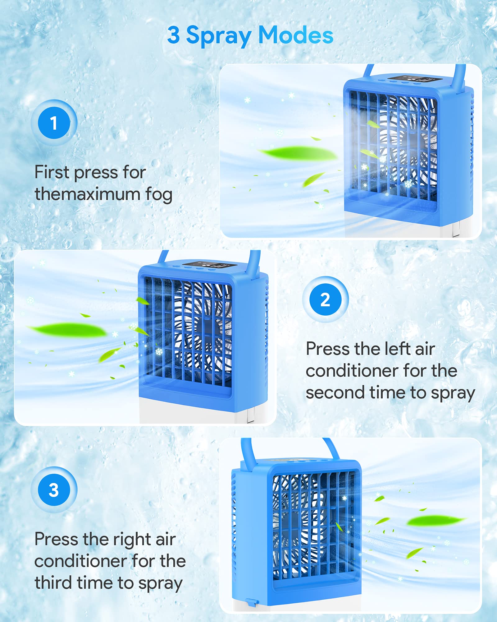 Portable Air Conditioner, Evaporative Air Cooler in 3 Speed Personal Mini Air Conditioner with LED Light, Evaporative Cooler for Home Bedroom Office Desk