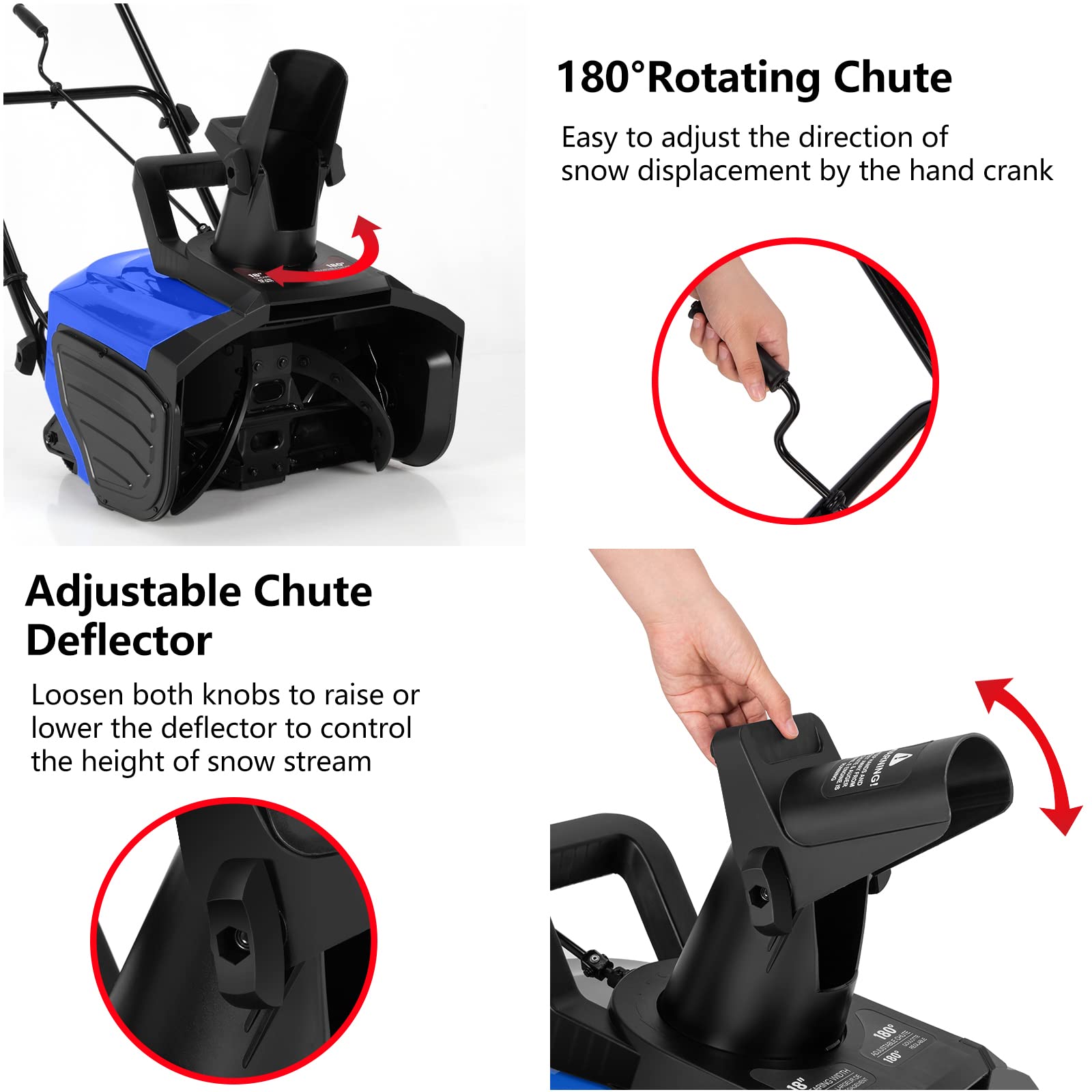 S AFSTAR Snow Blower, Electric Snow Thrower with 180° Chute Rotation & 2 Transport Wheels, 10” Clearing Depth & 18” Width, Power Snow Blower w/30 Feet Throwing Distance, 720Lbs /Minute (Blue)