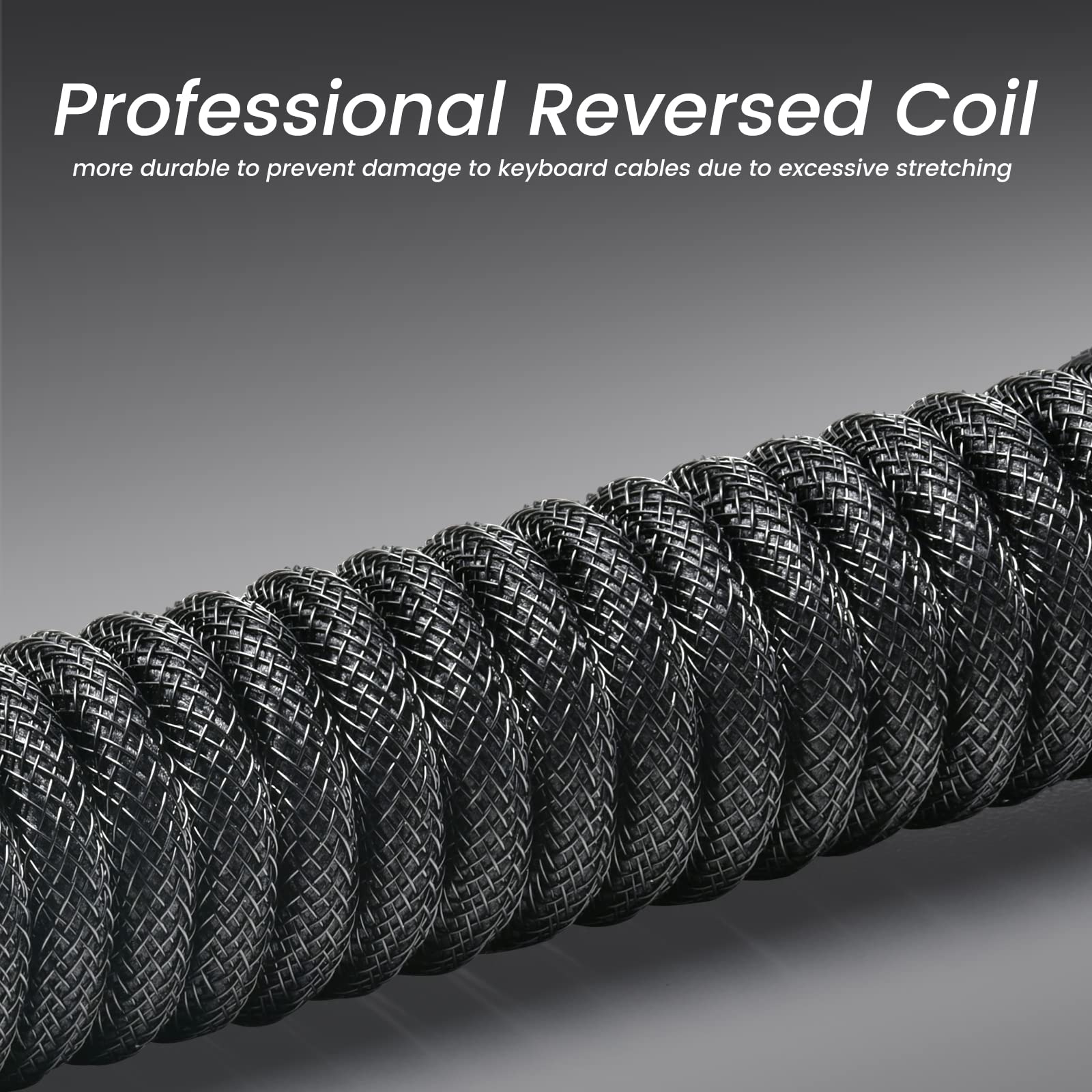 RisoPhy Custom Coiled Keyboard Cable for Gaming Keyboard, USB C Double-Sleeved Mechanical Keyboard Cable with Detachable Metal Aviator, 1.5M USB-C to USB-A, Braided + PET Mesh Keyboard Cable (Black)
