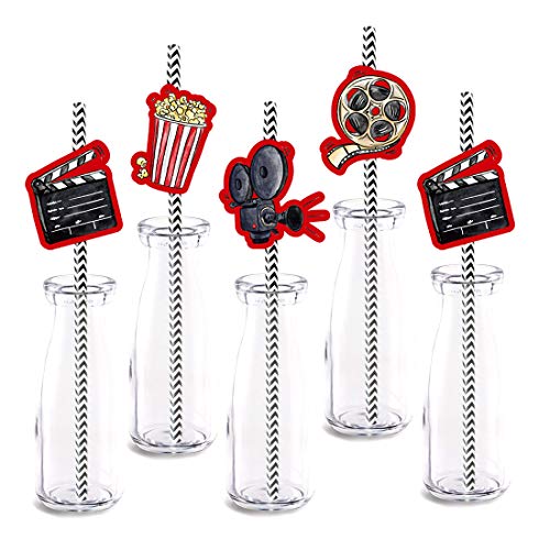 Movie Party Straw Decor, 24-Pack Party Decorations, Paper Decorative Straws