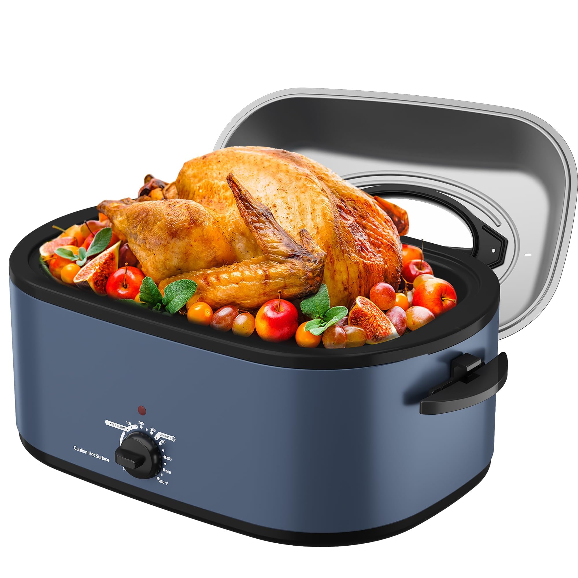 SUNVIVIPRO Roaster Oven 28 Quart, Electric Roaster Oven with Visible & Self-Basting Lid, Turkey Roaster Oven with Removable Pan & Rack, Variable Temperature Control, Stainless Steel, Silver