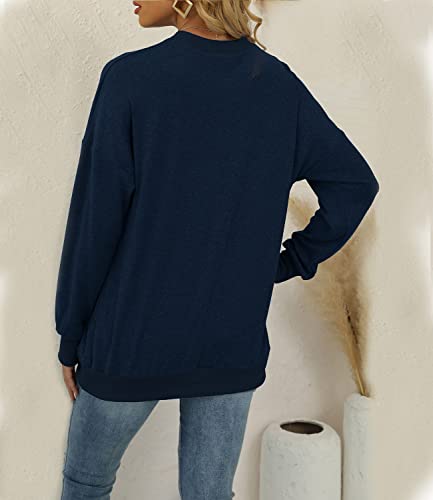 Oversized Sweatshirts for Women Black Loose Casual Sweaters Winter Clothes Navy Blue M