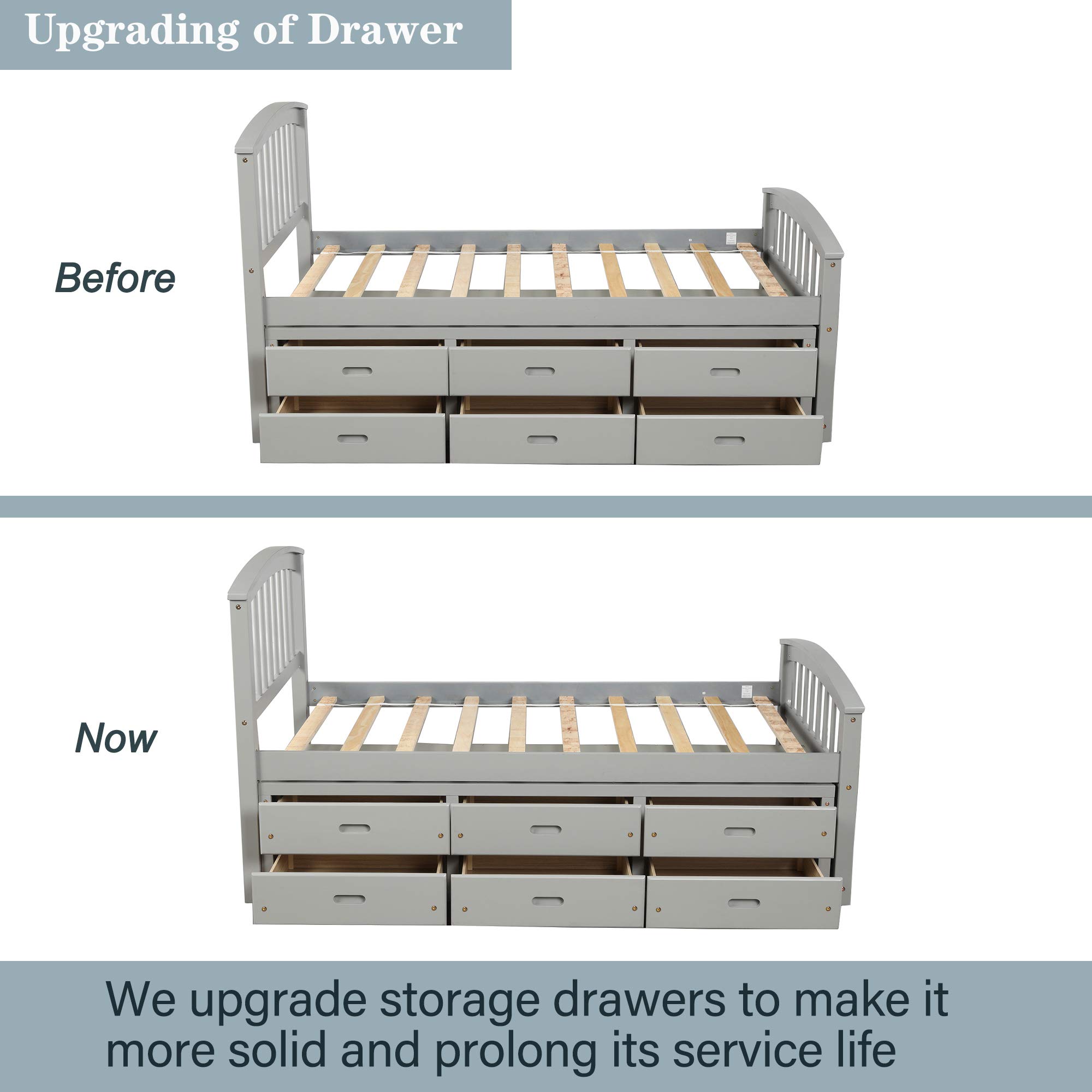 Merax Twin Size Platform Storage Bed Solid Wood Bed with 6 Drawers, Multifunctional Loft Bed for Kids Boys&Girls No Box Spring Needed