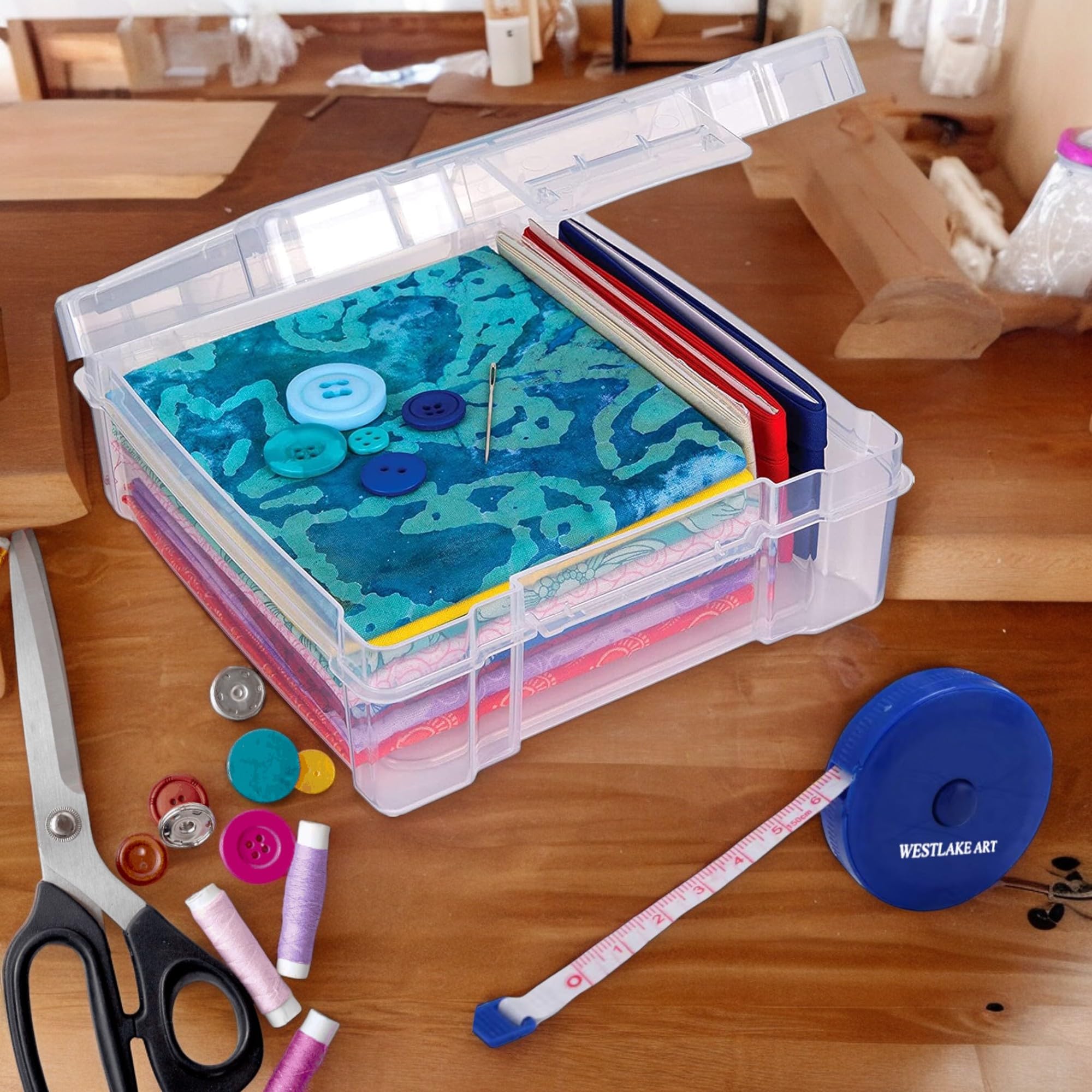 Westlake Art Storage Box Clearview 6"X6" Box, Art & Craft Organizer With Secure Latch, Versatile Plastic Storage Case For Small Tools - Bundle Fabric Measuring Tape [Pack Of 3]