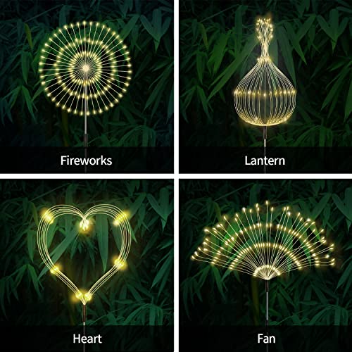 Solar Lights Outdoor, Warm White Garden Lights, 4 Pack Firework Lights with 120 LED Starburst String Lights 8 Modes Fairy Lights with Remote, Wedding Christmas, Lawn Backyard Party Patio Decoration