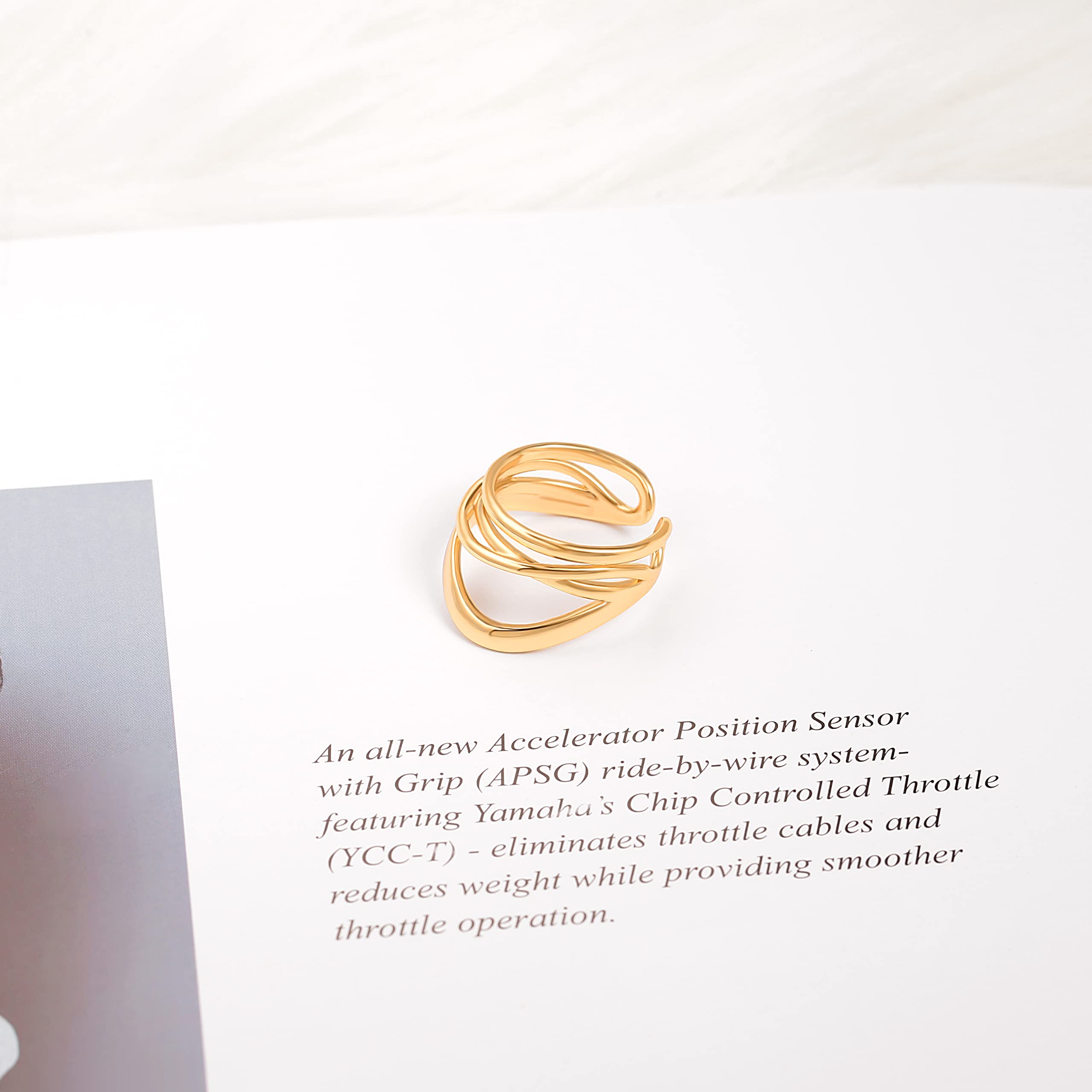 POTESSA Eternity Ring Wedding Bands 18K Gold Plated Cubic Zirconia Emerald Cut Princess Baguette Open Ring