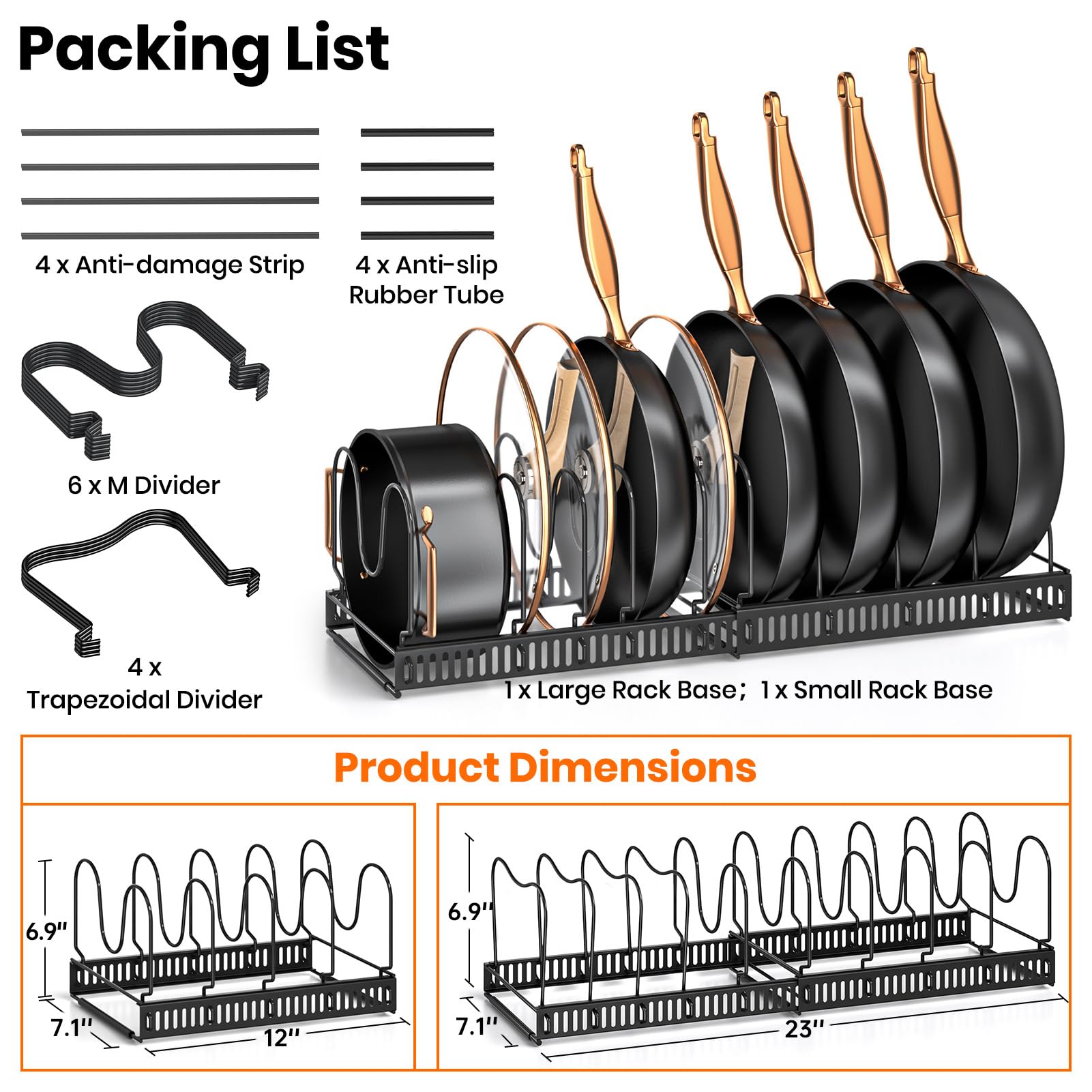 MUDEELA 8-Tier Pots and Pans Organizer for Cabinet and Expandable Pan Organizer Rack Bundle