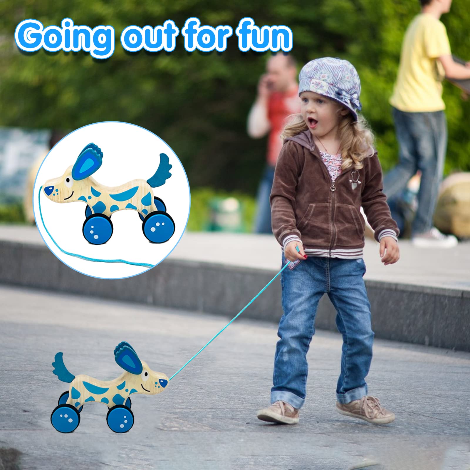 QODOFLR Pull Toy Dog for Toddlers 1-3 Toddler Pulling Toy Wood Toddler Toy Wooden Pull Toy Pull Along Wood Toy Pull Dog Toy for Toddler STEM Push and Pull Toys for Toddlers 1-3