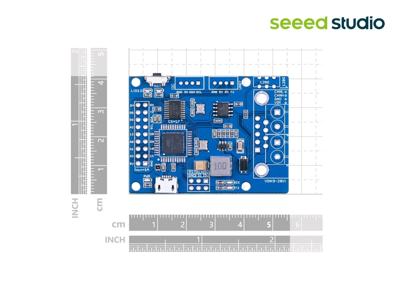 Seeed Studio CANBed - Arduino CAN-Bus Development Kit, ATmega32U4 with Arduino Leonardo Bootloader, MCP2515 and MCP2551 CAN-Bus Controller and Transceiver.