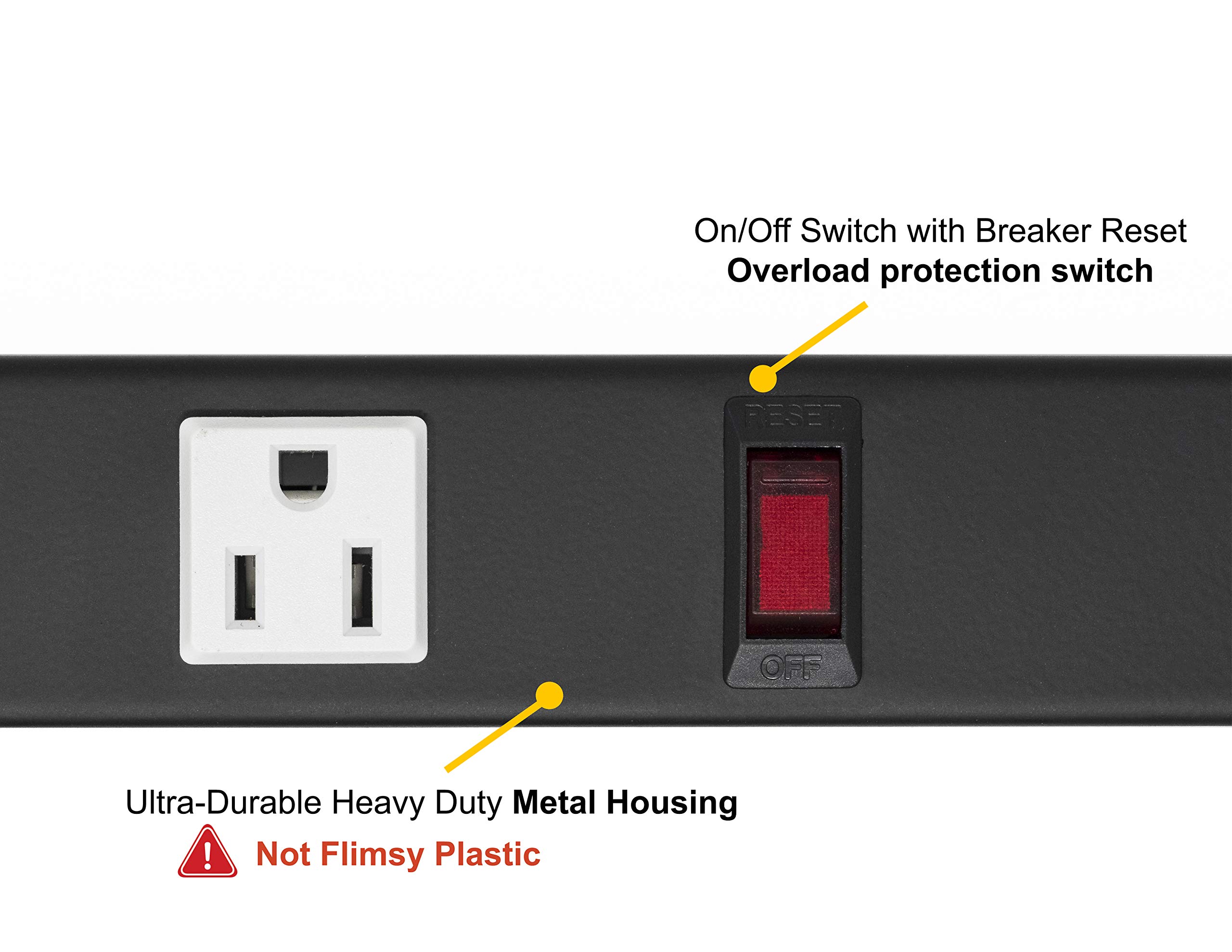 Opentron 5-Pack OT16063 Heavy Duty Metal Surge Protector Power Strip with Mounting Parts 6 White Outlets 3 Feet Power Cord