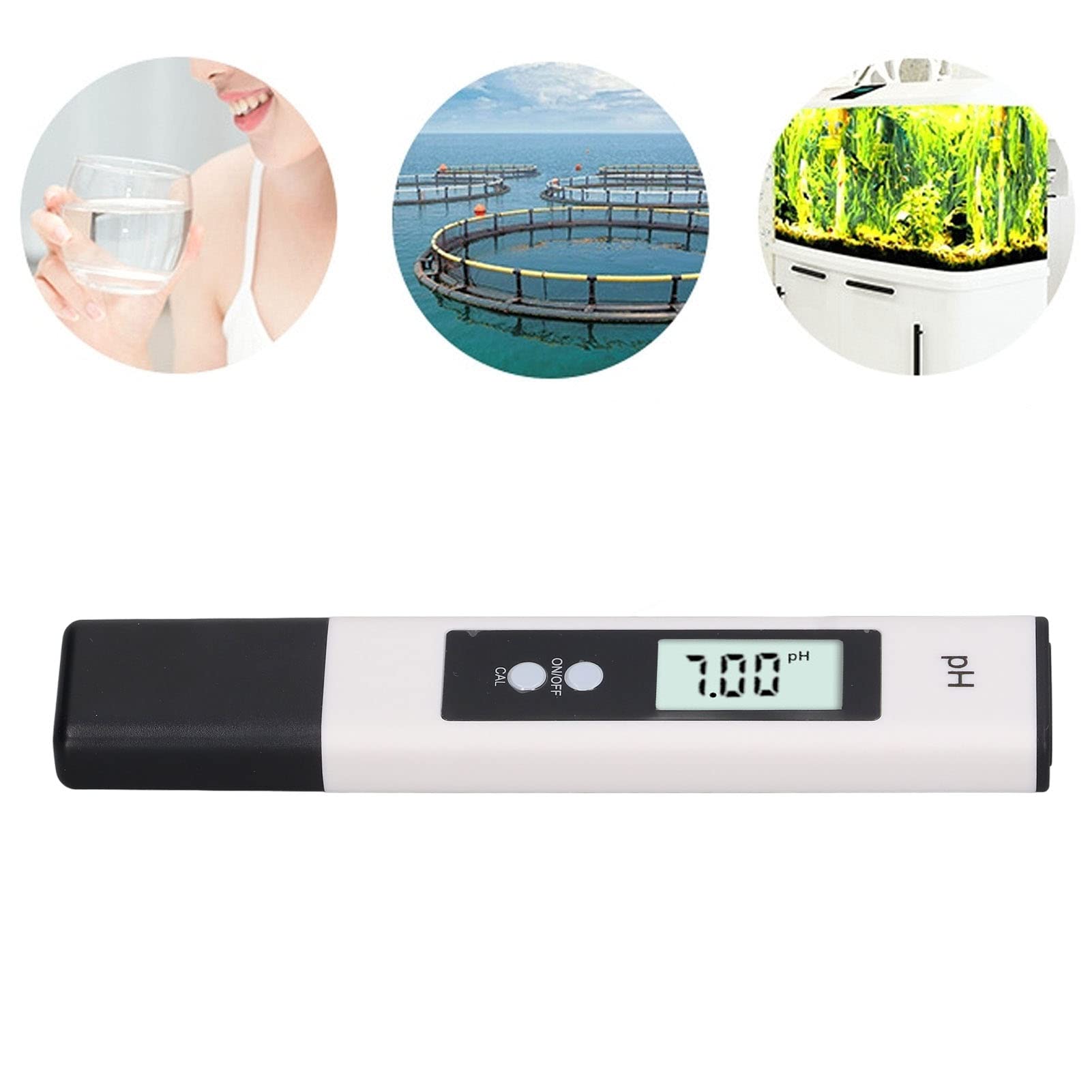 PH Tester, Quick Speed Automatic Recognition PH Detector White Backlit Display Resistance Precise Alloy Probe for Aquaculture