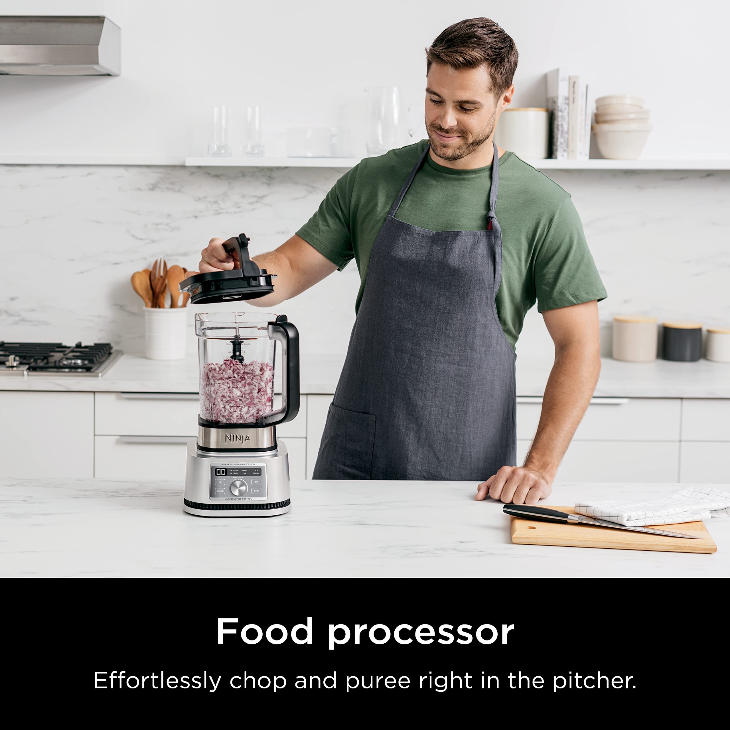 Ninja SS201 Foodi Power Pitcher 4in1 Smoothie Bowl Maker Crushing Blender Dough Mixer Food Processor 1400WP smartTORQUE 6 Auto-iQ presets, with a Stainless Silver Finish (Renewed) (Ninja SS201)