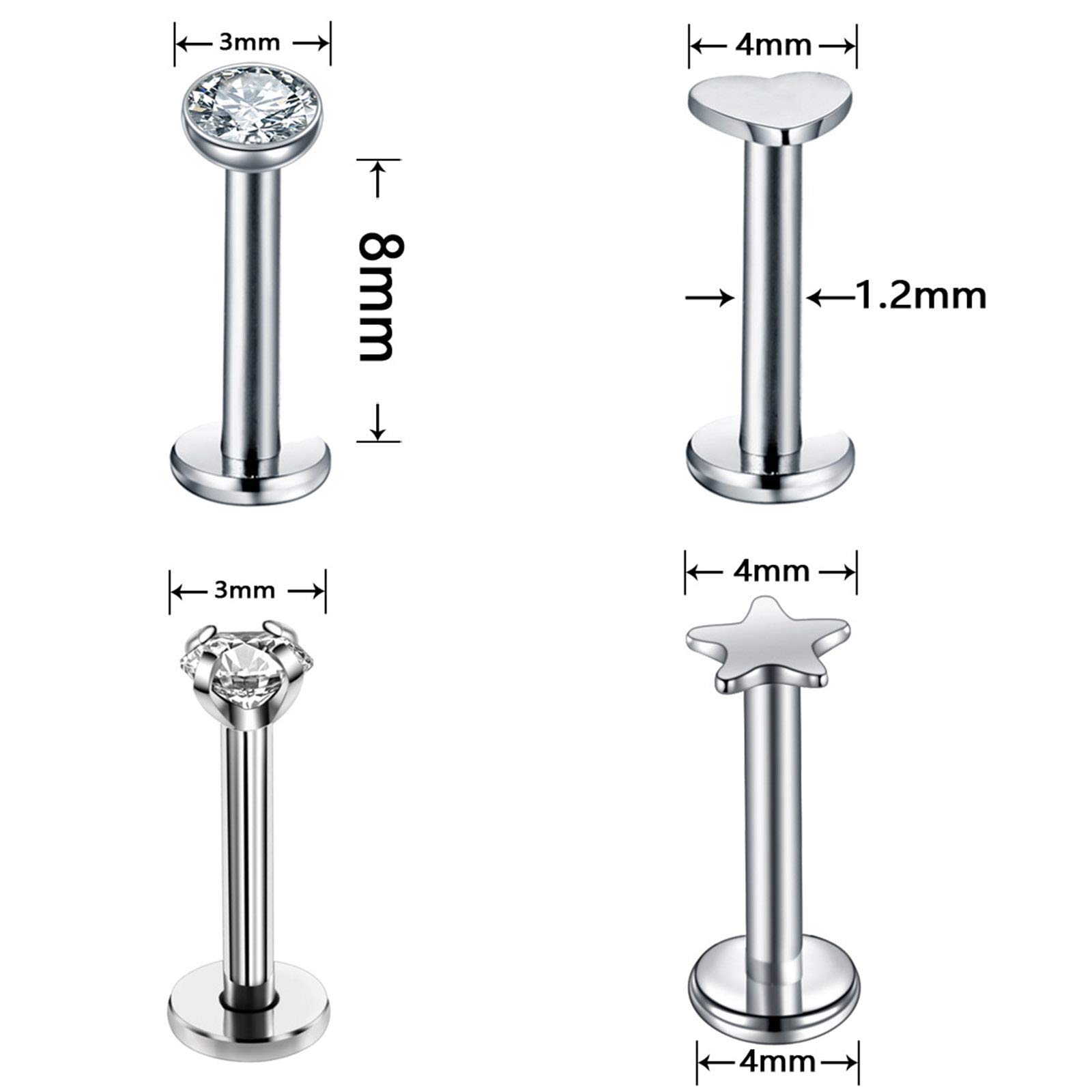 Oyaface 12 PCs 16G Labret Monroe Lip Rings Helix Studs Tragus Earrings Piercing Jewelry with Pink CZ