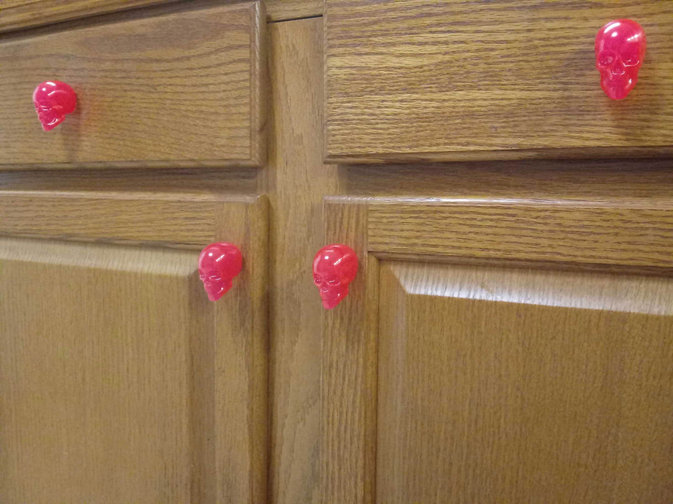 Pink Skull Cabinet Knobs/Drawer Knobs (Black Light Activated) (Set of 2)