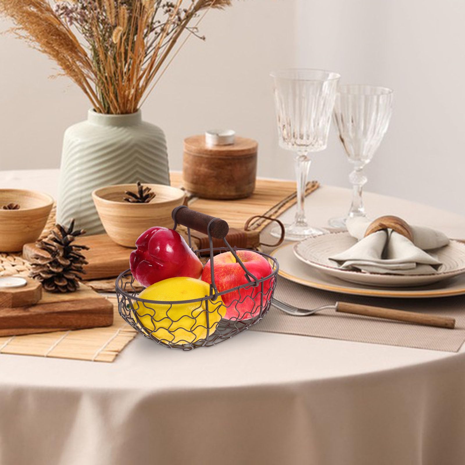 Operitacx Small Metal Wire Egg Basket Fresh Egg Container Organizer Case Countertop Holder Rust Gathering Basket Country Storage Basket for Easter Fruit Duck Egg with Handle (7x4.7 inch)