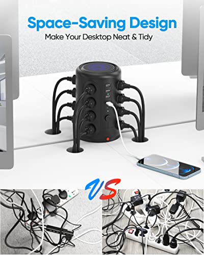Power Strip Tower with 16 Outlets 5 USB Ports (2 USB C), Acozvin Surge Protector with 6 FT Extension Cord, 1875W Multi Outlet Tower Charging Station for Home Office Desk Essentials