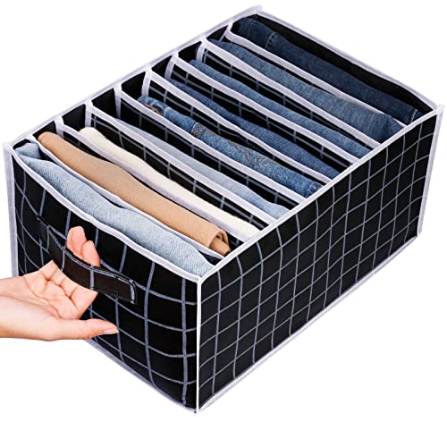 TOOVREN [Upgraded] Wardrobe Clothes Organizer Dense 23 Wires Clothing Organizer Drawer 9 Grids, Deeper Jean Storage Leggings Pants, Foldable Sweater Organizer for Closet Shelf Bedroom (1PCS)