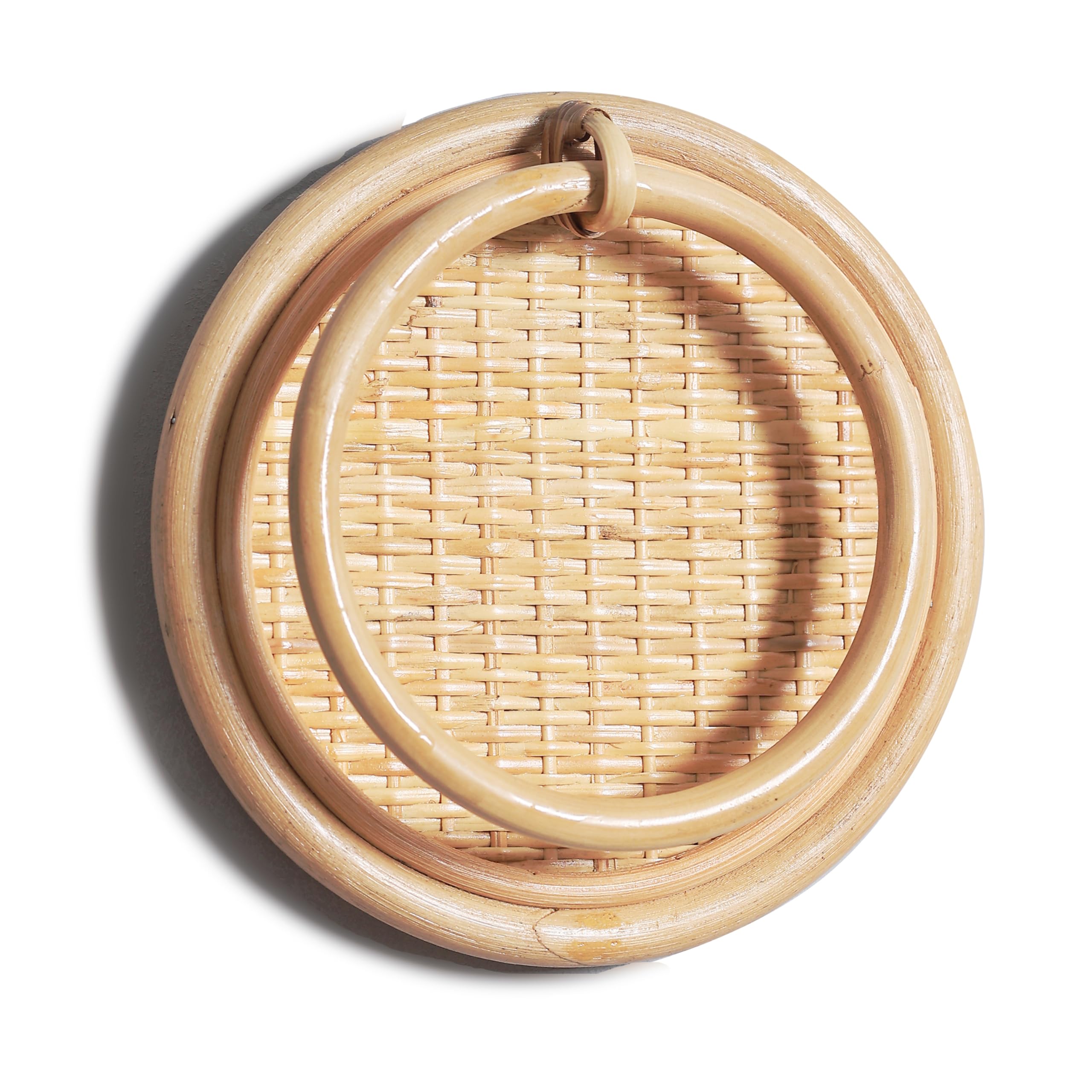 KUTORKILL Rattan Hand Towel Holder for Bathroom and Kitchen Wall - Modern Round Hand Towel Hanger Decorative - Boho Adhesive Hand Towel Ring for Bathroom Decor