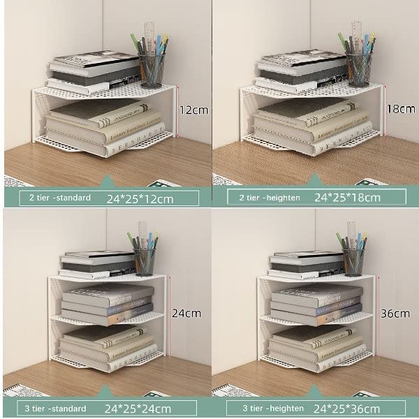 通用 Small Corner Bookshelf, White, Black, Gold Metal Corner Shelf, Kitchen Storage Rack, Desktop Storage, Office Corner Organizer (Gold, 3 Tier)