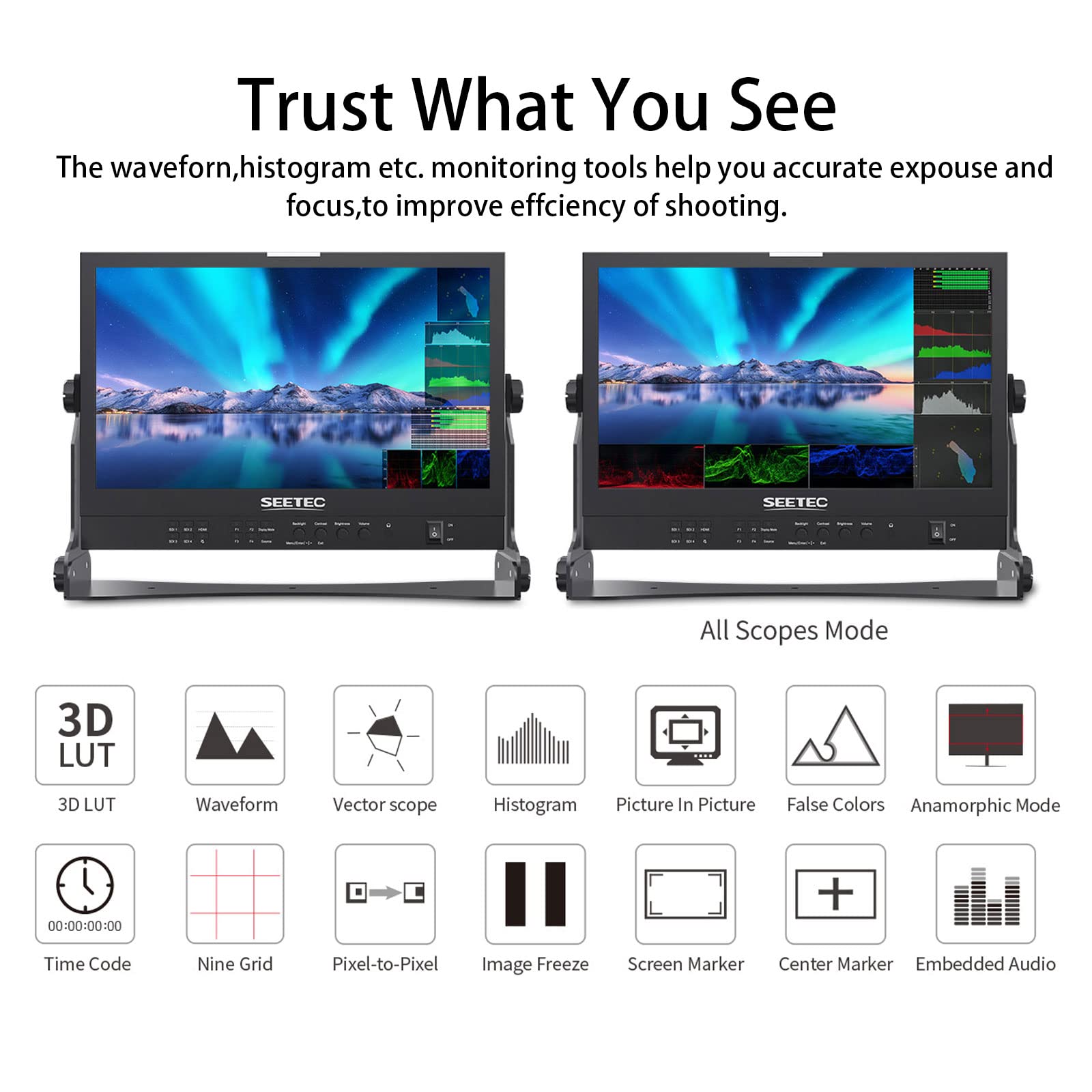SEETEC ATEM156S 15.6 inch Multi-Camera Broadcast Monitor 4x3G-SDI HDMI in Quad Split Display Full HD 1920x1080 (ATEM156S)