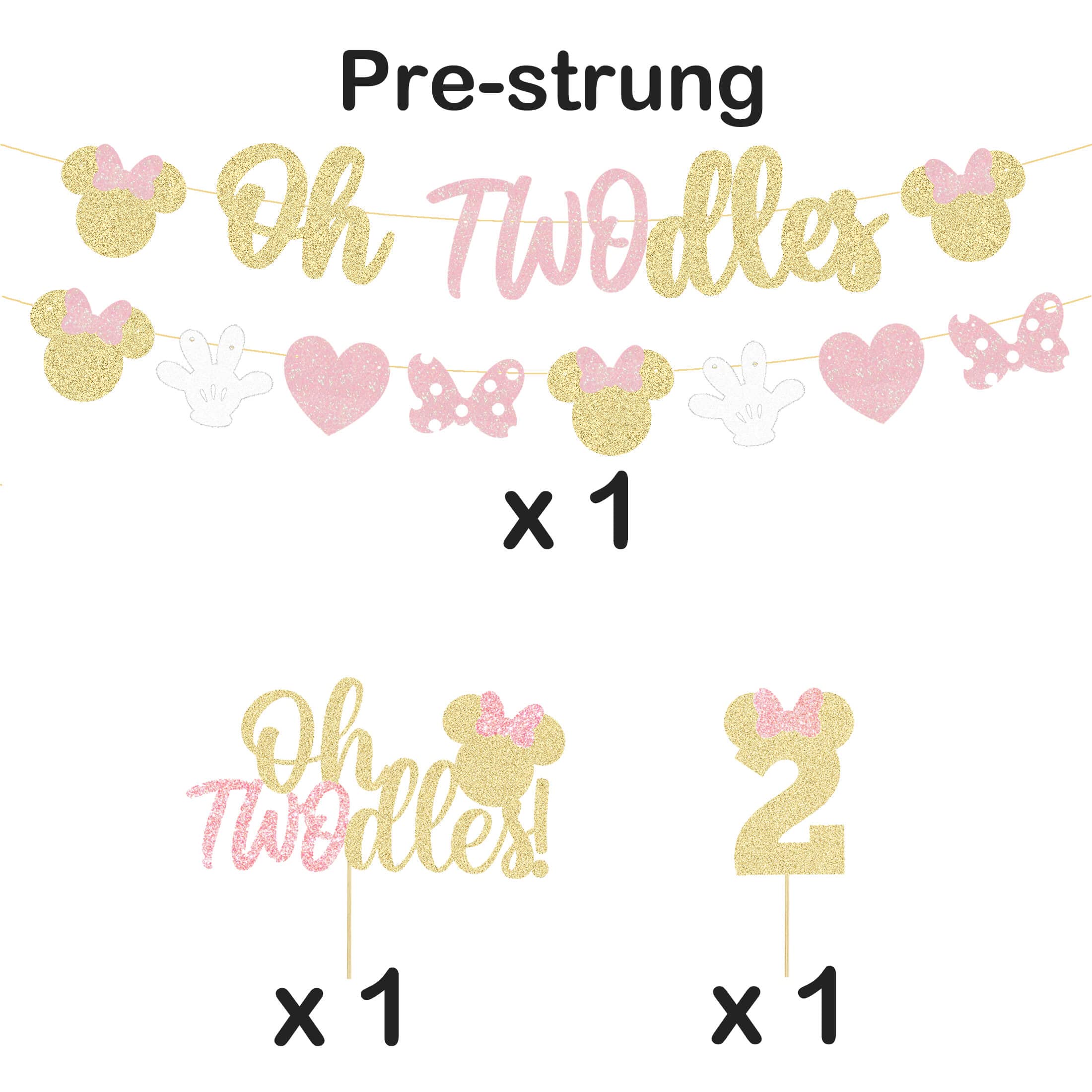 Oh Twodles Pink Mouse Twodles Birthday Party Supplies Decorations Mouse Banner Cake Topper 2nd Banner Balloon Pink Mouse Backdrop Cupcake Topper for Girls Baby Bday